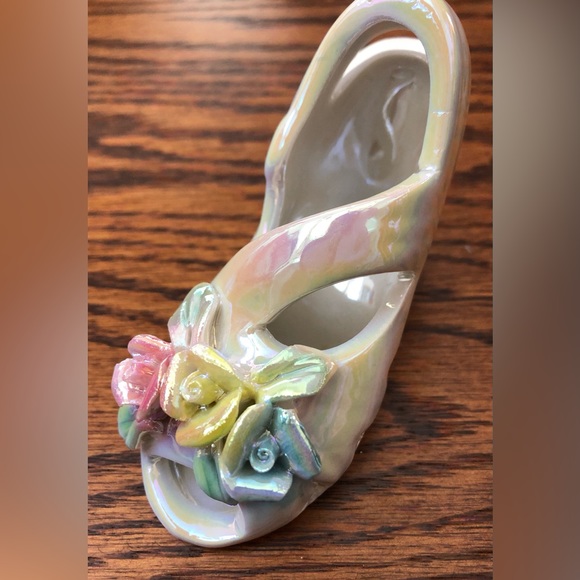 unbranded | Accents | Porcelain Shoe Figurine Yellow Pink Blue Roses ...